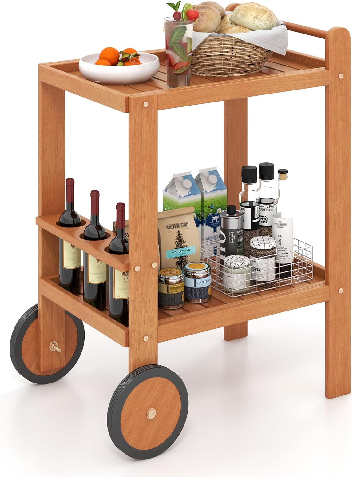 Amazon.com - SunBear Furniture Moving Serving Cart Bar Table Natural ...