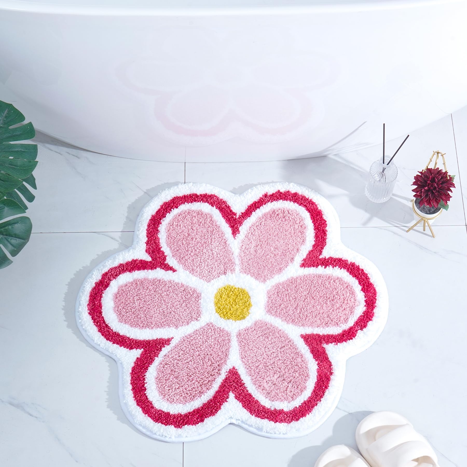 Amazon.com: Evovee Pink Flower Bath Mat Daisy Floral Light Pink Blush ...