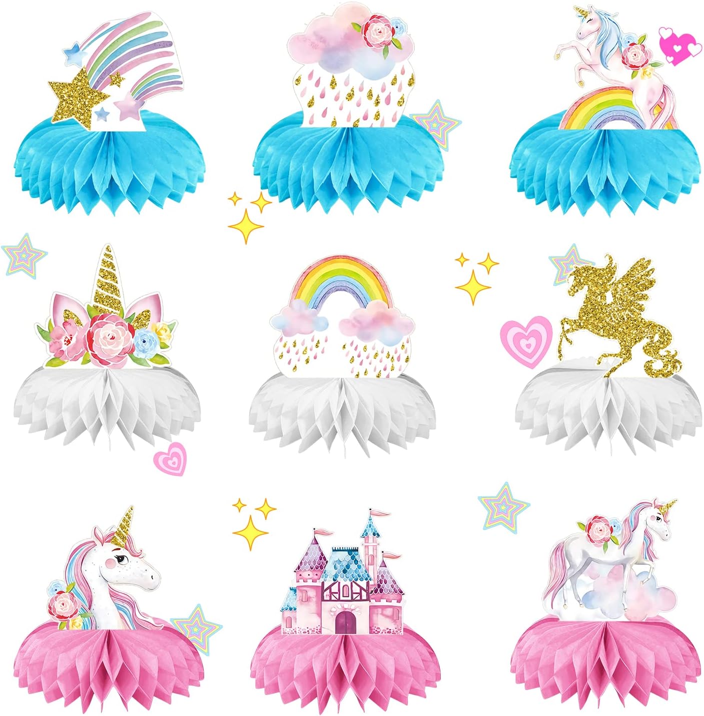 Amazon.com: 9-Pcs Rainbow Unicorn Honeycomb Centerpiece Girls Birthday ...