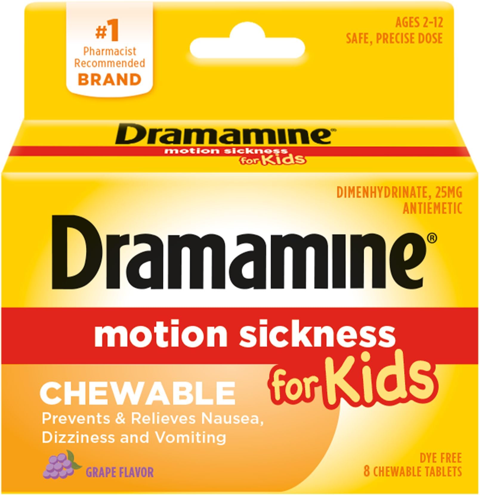 Amazon.com: Dramamine Motion Sickness Relief for Kids - Chewable Grape ...