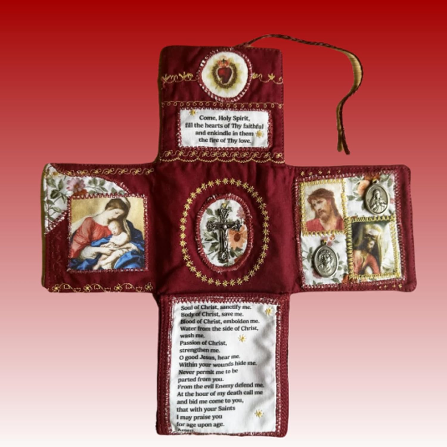 Amazon.com: Hand Sewn Catholic Pocket Shrine - Silver Cross and Sacred ...