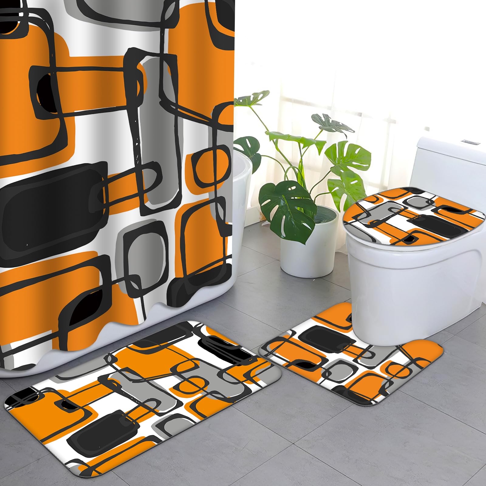 Amazon.com: Aprophic Orange Bathroom Sets with Shower Curtain and Rugs ...