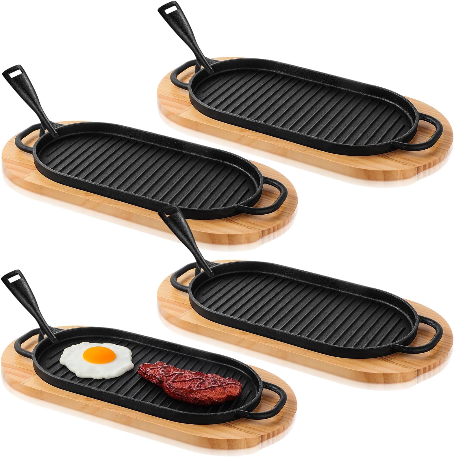 Amazon.com: Mifoci 12 Pieces Oval Cast Iron Fajita Skillet Pan Set ...