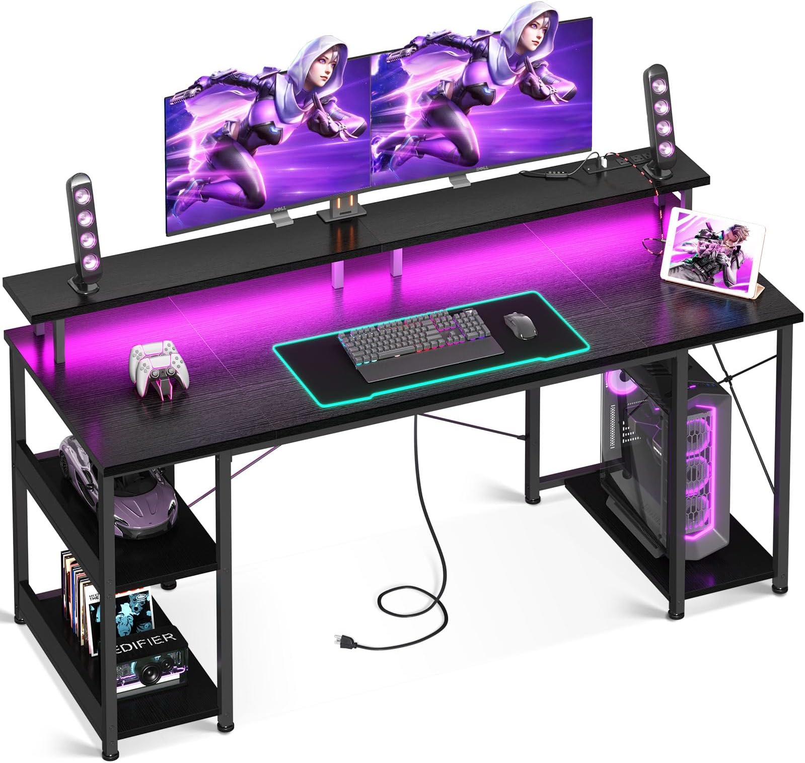 Amazon.com: MOTPK Gaming Desk with LED Lights, 60 Inch U Shaped Desk ...