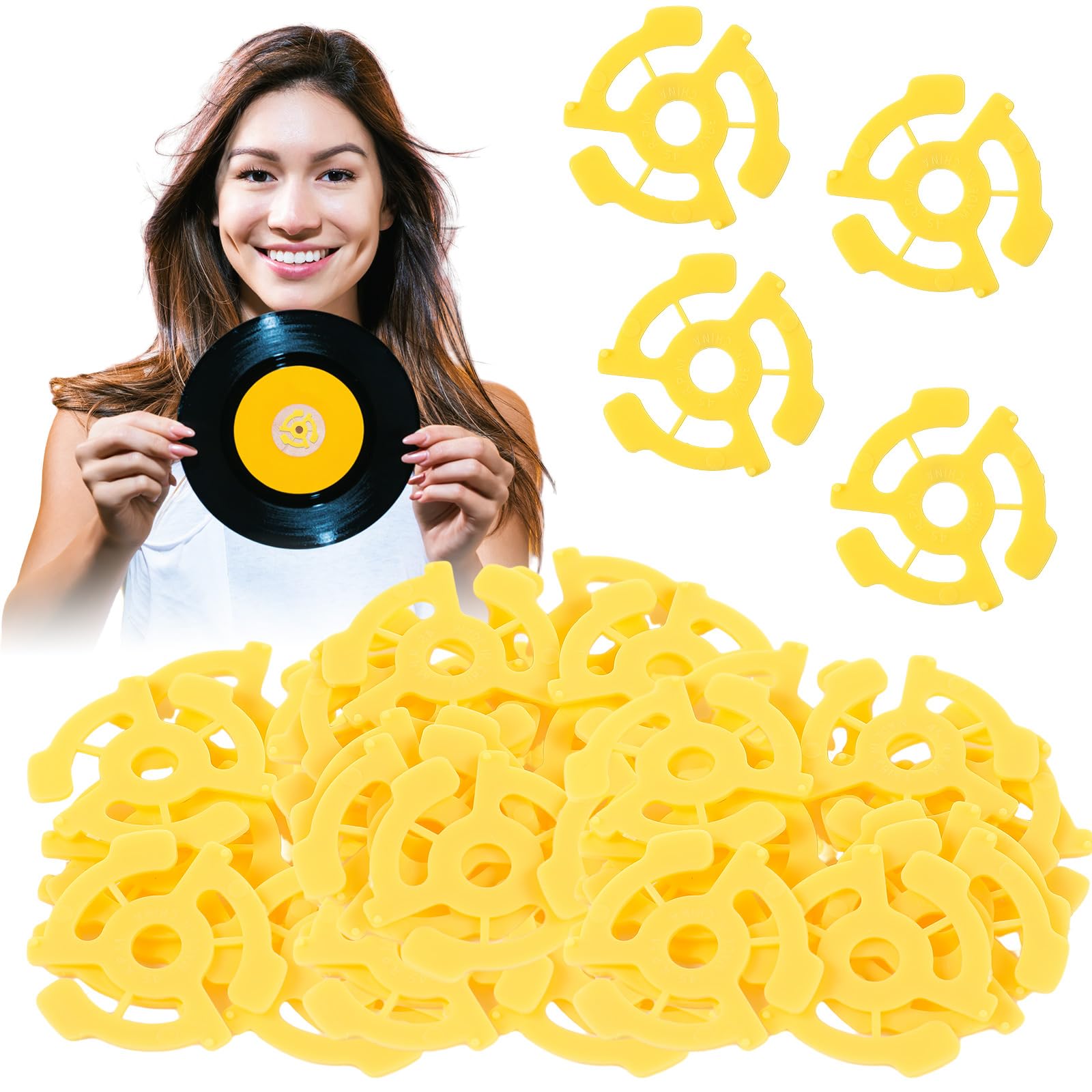 Amazon.com: CroBlissful 100 Pcs Plastic 45 Record Adapters Yellow Flat 45 RPM Record Adaptor ...