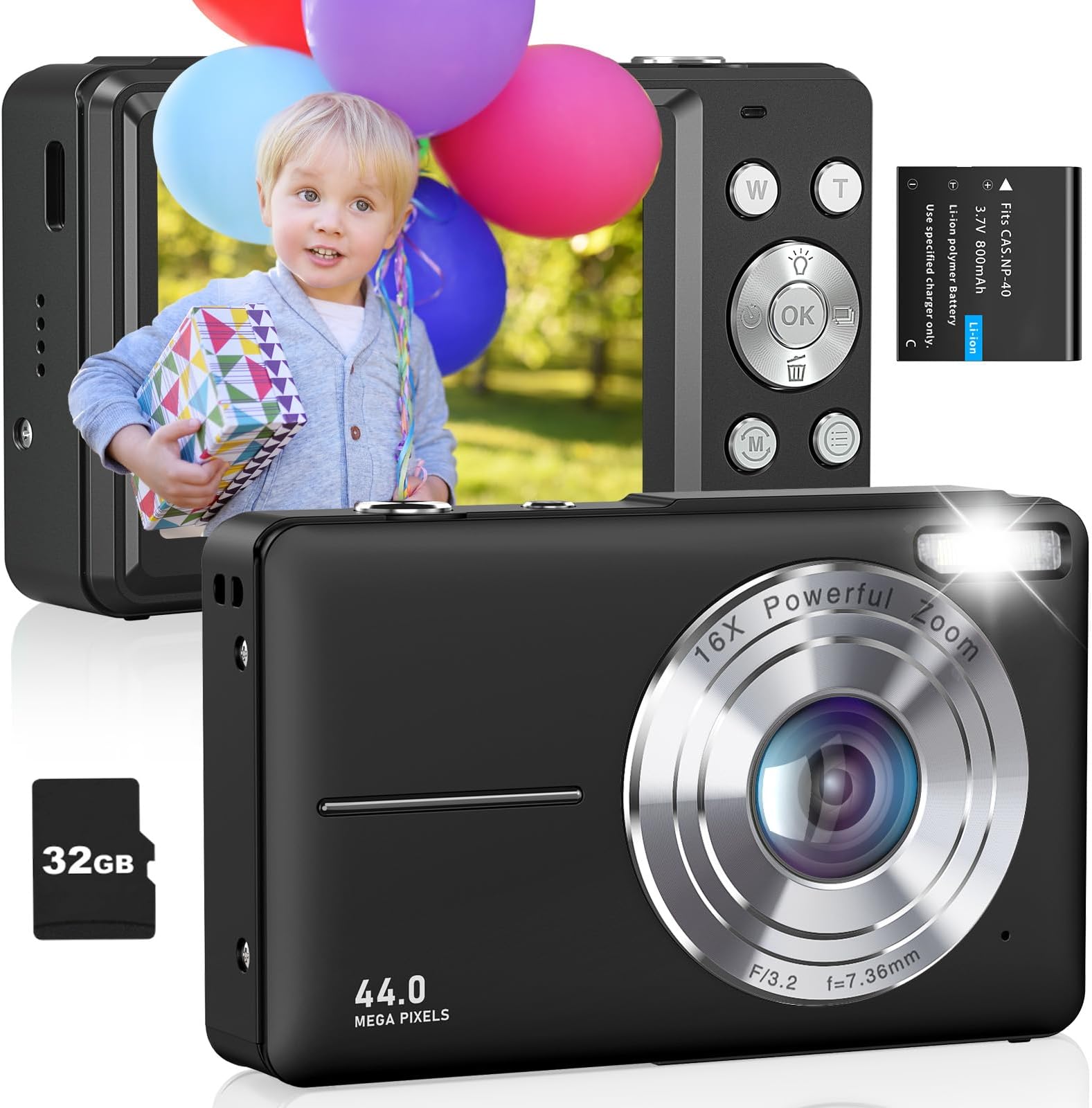Amazon.com : Digital Camera, 44MP FHD 1080P Camera for Kid with 16X ...
