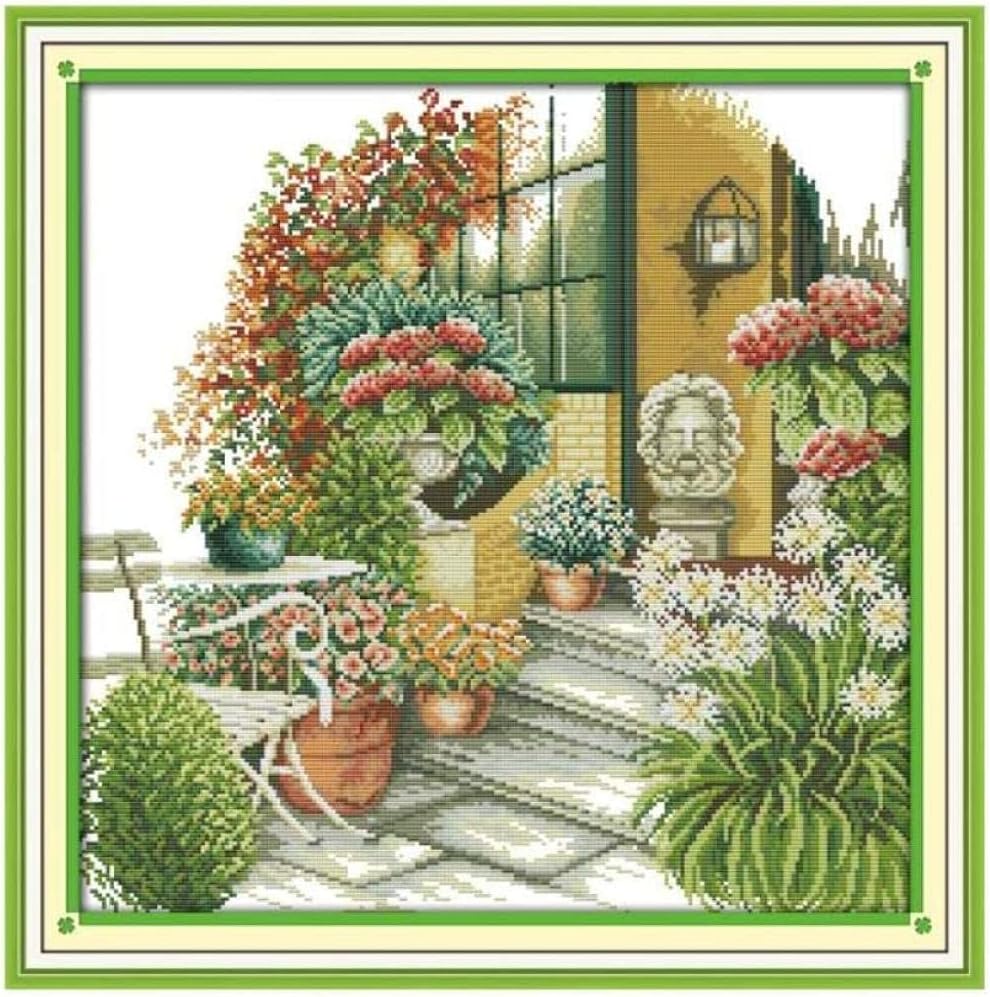 11CT Stamped Cross Stitch Embroidery Kits Flower Garden Pre-Printed ...