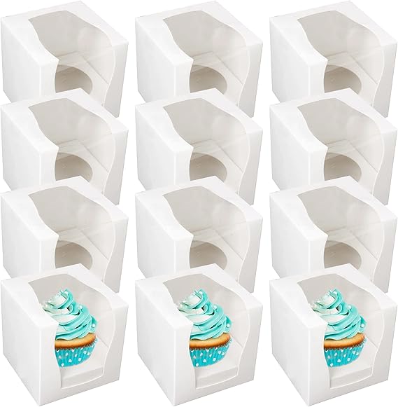 12pk White Cupcake Boxes Single | 9x9x9cm Single Cupcake Boxes With ...