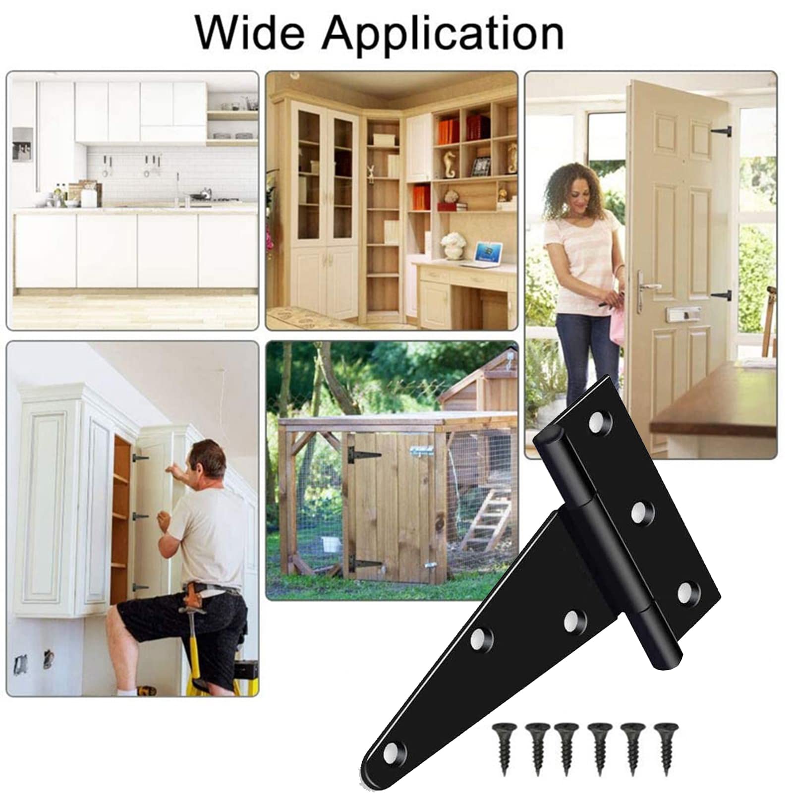 Snapklik.com : KAIY Pack Of 6 Black Door Hinges 2-Inch T-Shape Gate ...