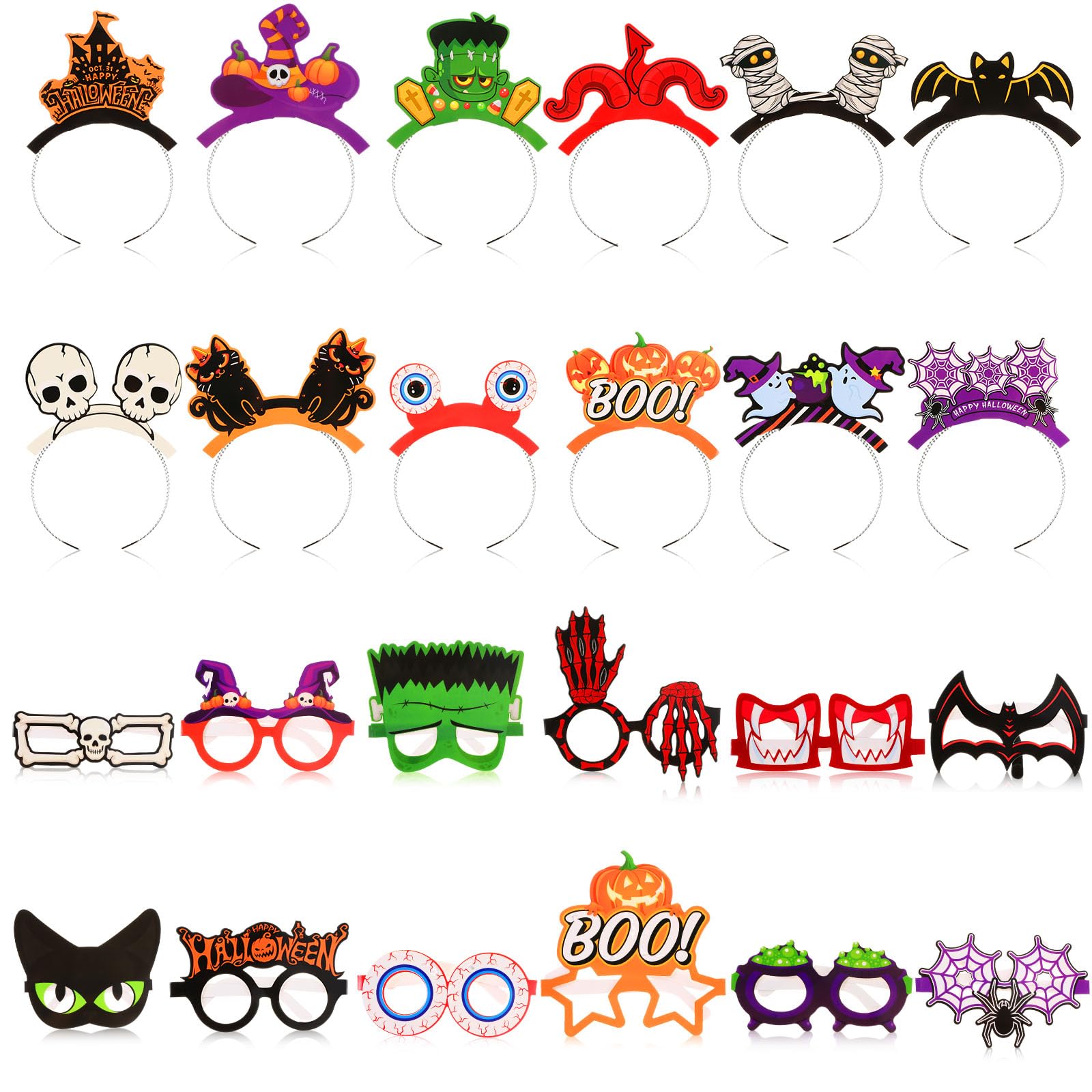 Amazon.com: MotiMind 24 Pcs Halloween Glasses and Halloween Headbands ...