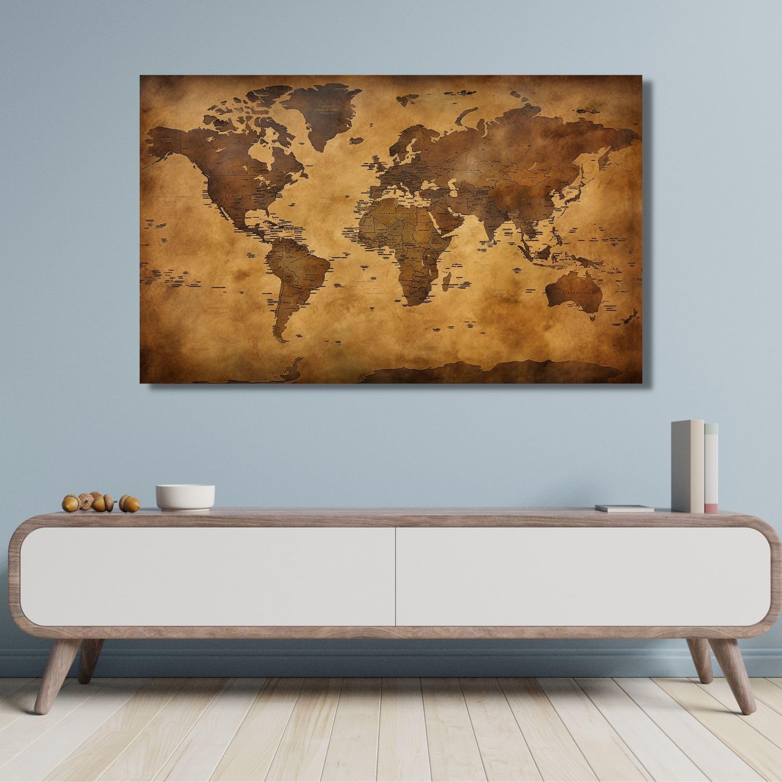 Living Room Canvas Wall Art - Vintage World Map Canvas Print Wall Art ...