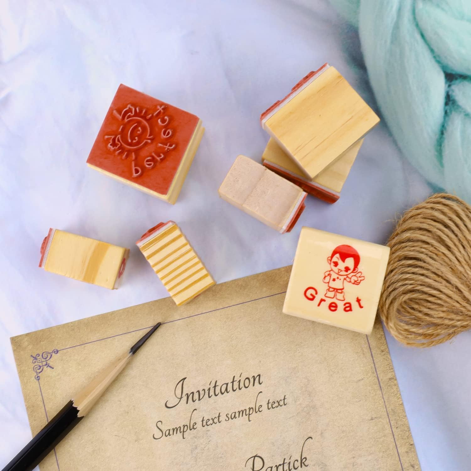 Rubber Stamp Set, LNSYSNS 16 Pcs Wooden Cartoon Rubber Stamp, Vintage ...