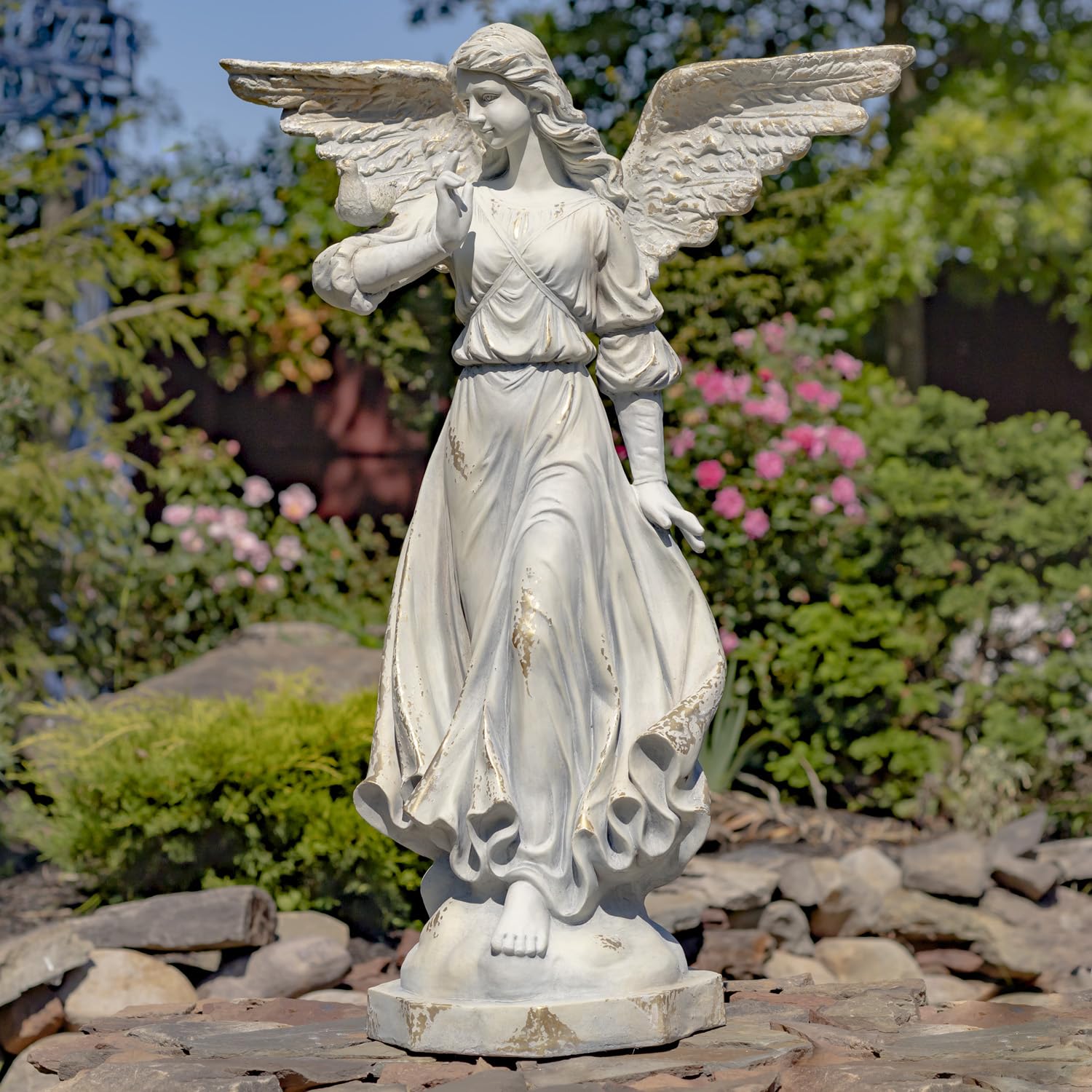 Amazon.com: Zaer Ltd. 46" Tall Magnesium Angel Statue with Billowing ...