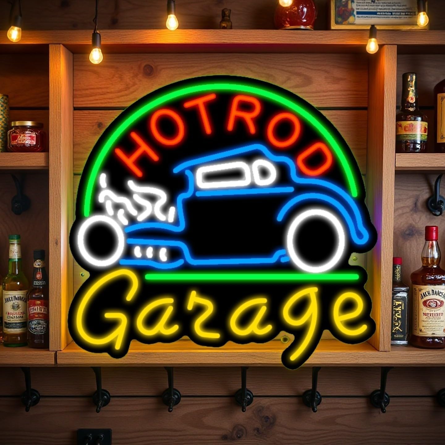 Queen Sense 16"x15" Hot Rods Garage Car LED Neon Sign for Wall Decor ...