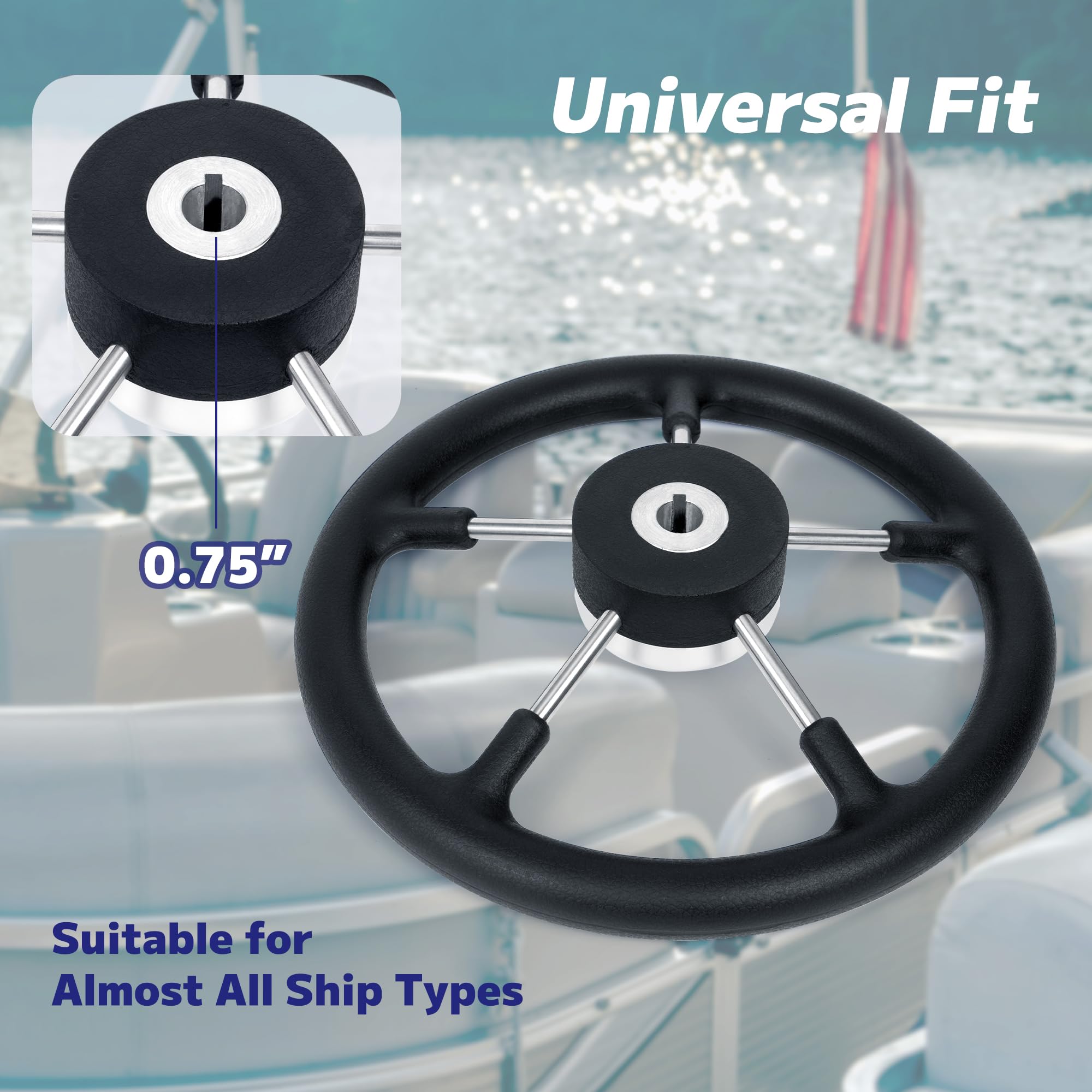 Pontoon Boat Steering Wheel Stainless Steel Steering Wheel With Black ...