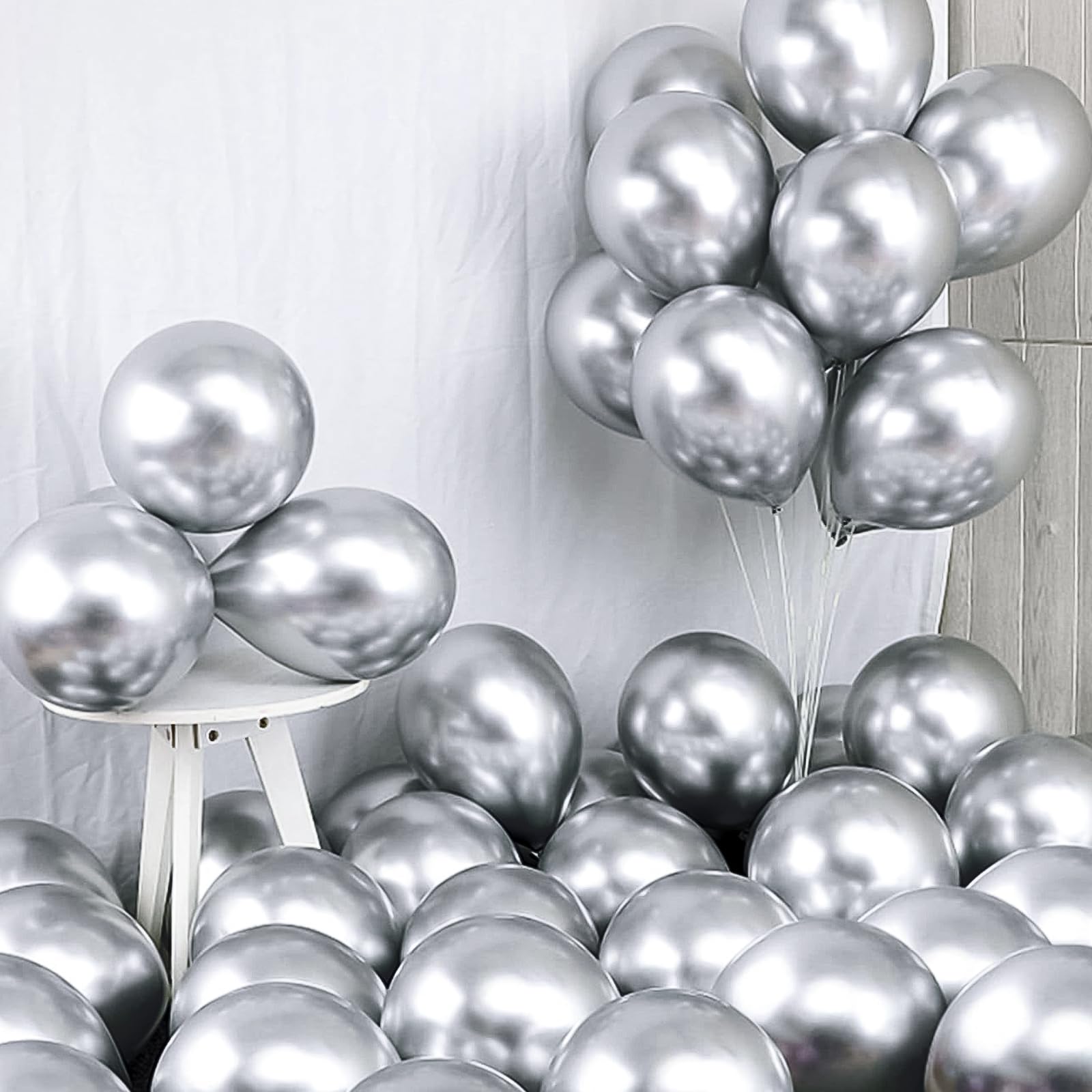 Snapklik.com : RUBFAC Silver Balloons, 120pcs 5 Inch Metallic Silver ...