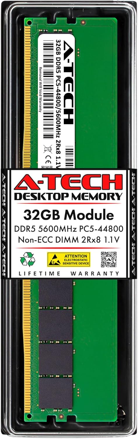 A-Tech 32GB DDR5 5600MHz PC5-44800 CL46 UDIMM 2Rx8 Dual Rank 1.1V Non ...