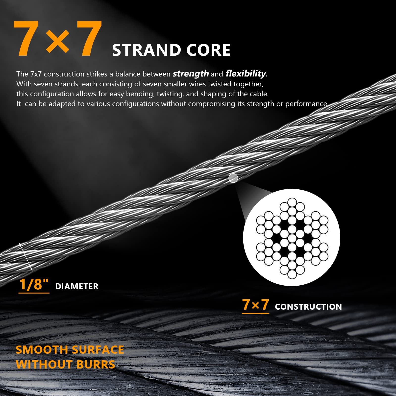 Snapklik.com : WAYSKA 1/8 T316 Stainless Steel Cable 1000FT, Wire Rope ...