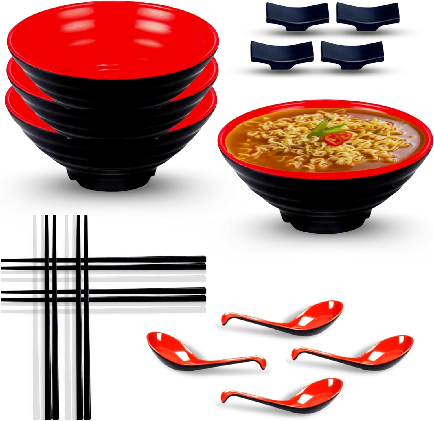 Amazon.com: Ramen Bowl Set with Chopsticks and Ramen spoons-Set of 4(20 ...
