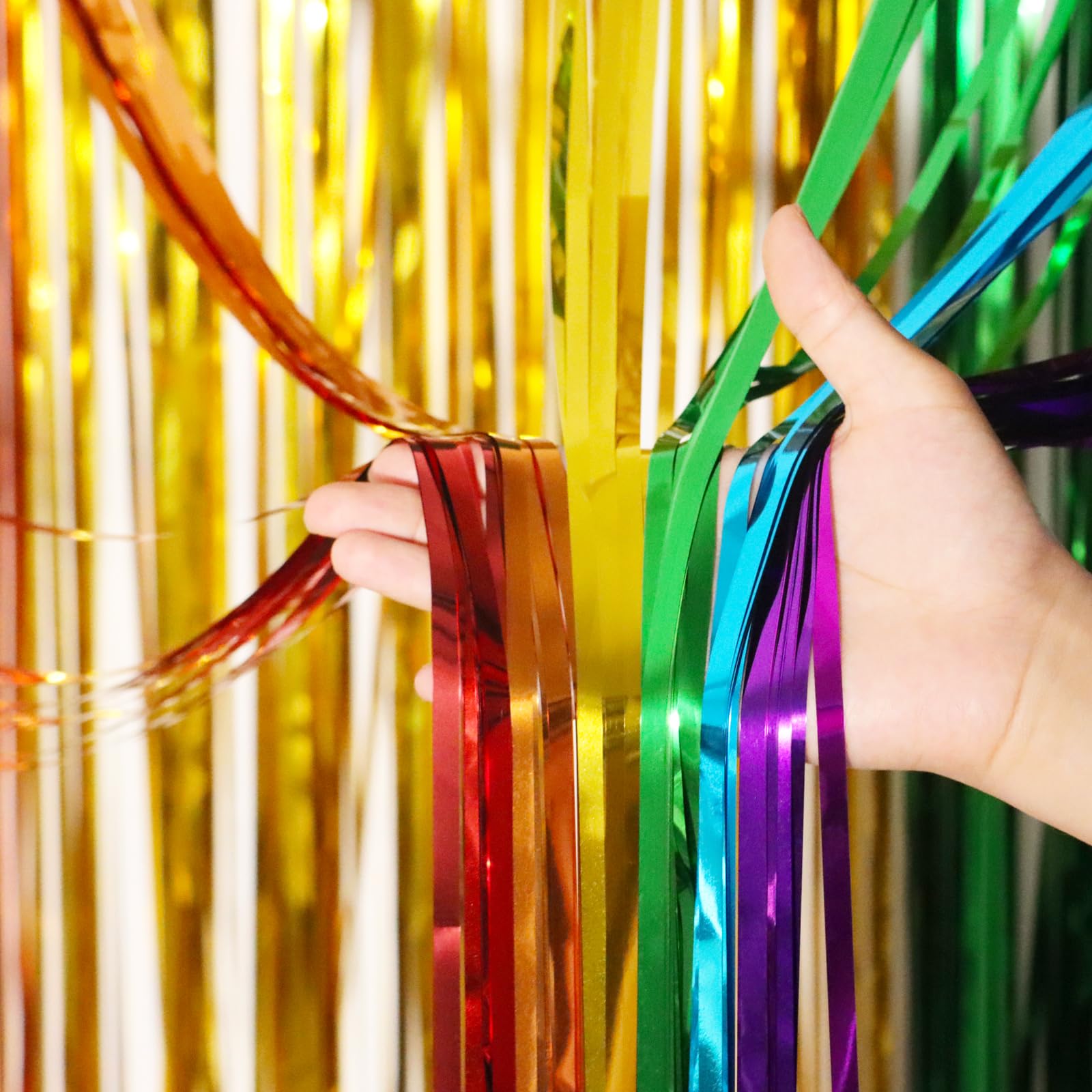 Snapklik.com : 4 Pack Rainbow Foil Fringe Backdrop Curtains, Tinsel ...