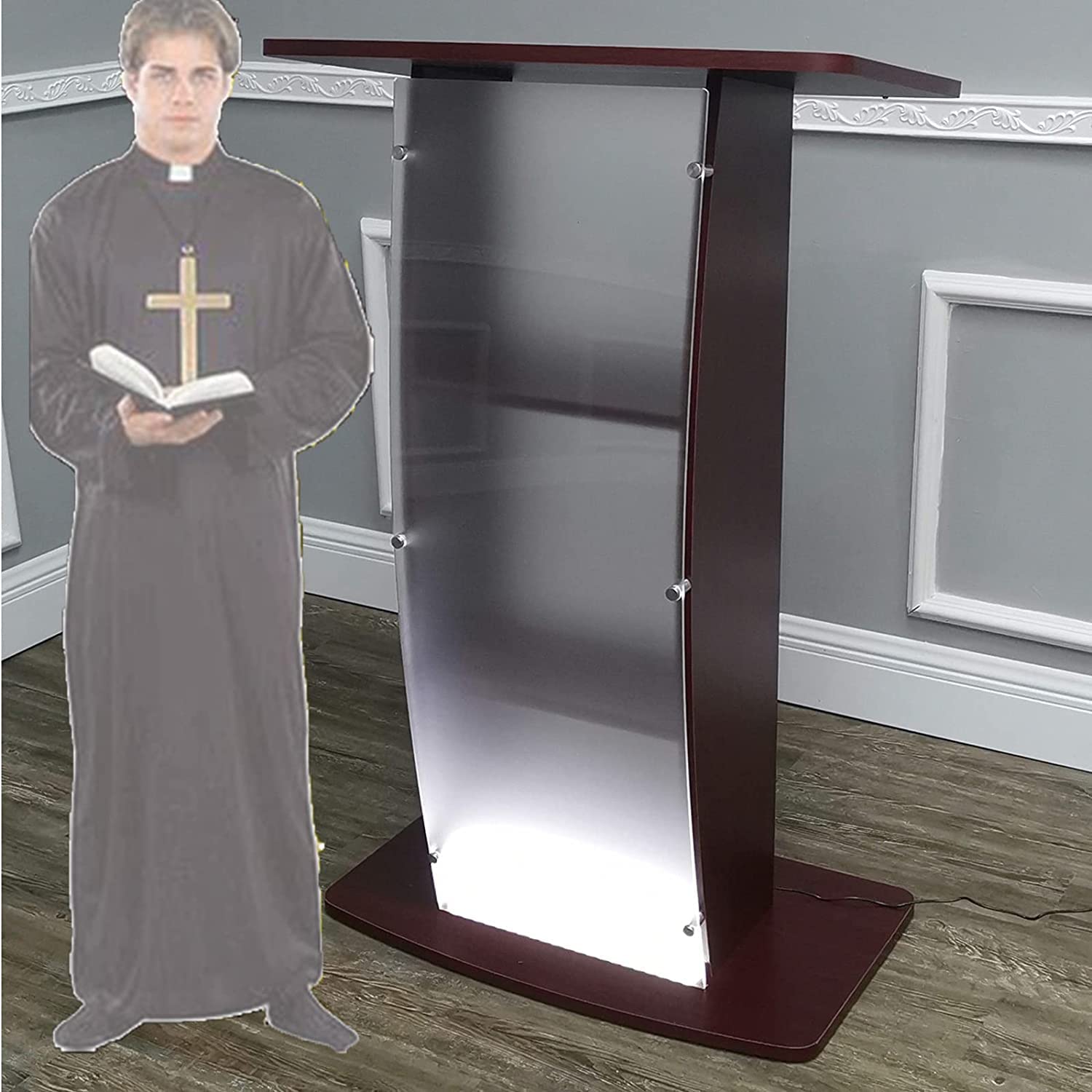 Buy Transparent Podium, Arc-Shaped Frosted Front Acrylic Panel Mahogany ...