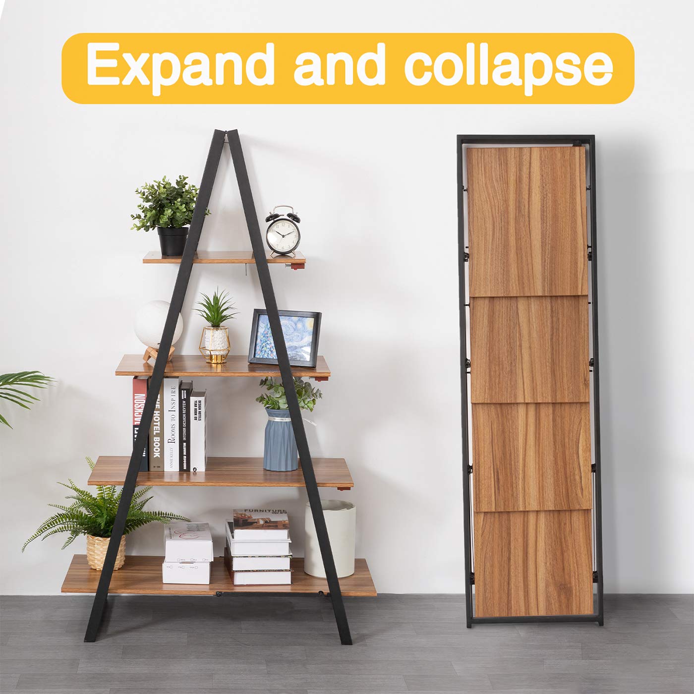 Buy KOTPOP No-Assembly Folding Bookshelf, 4-Tier Adjustable Bookcase ...