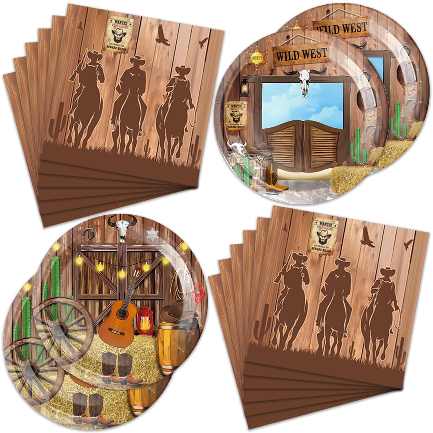 Amazon.com: 40Pcs Western Cowboy Party Supplies 20 Plates + 20 Napkin ...