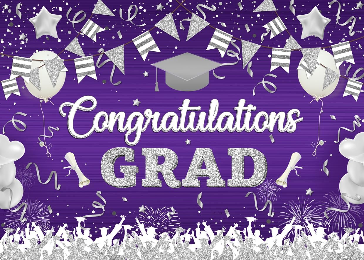 Amazon.com : LYCGS 7x5ft Purple and Silver 2025 Graduation Backdrop ...