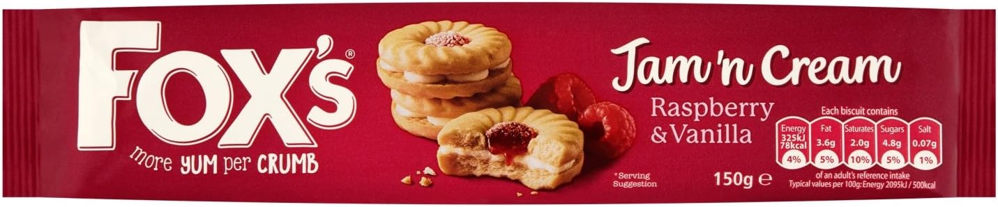 Amazon.com: Fox’s Jam ‘N Cream Raspberry & Vanilla- 150g : Grocery ...