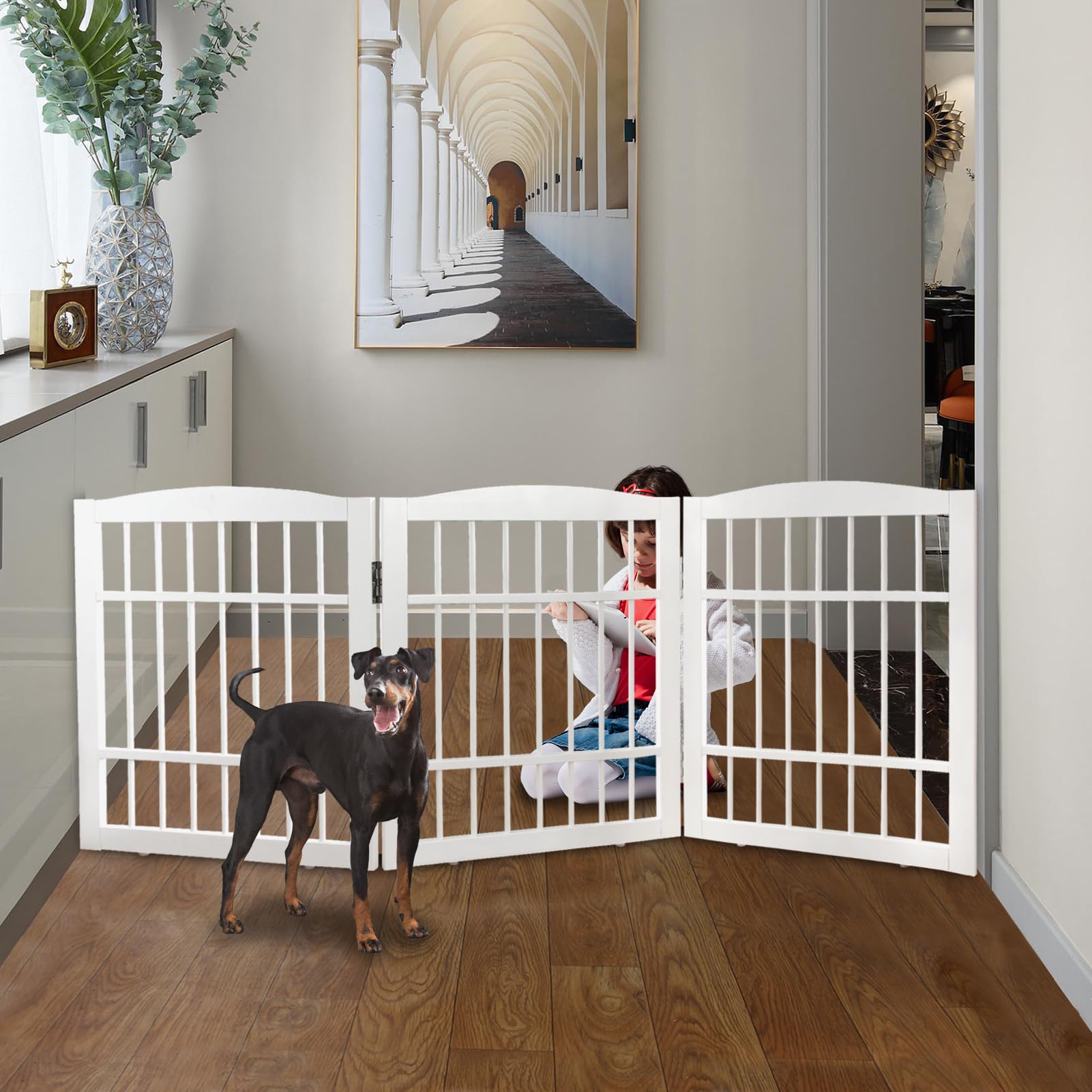 Snapklik.com : Foldable Freestanding Indoor Dog Gate For House Wood ...