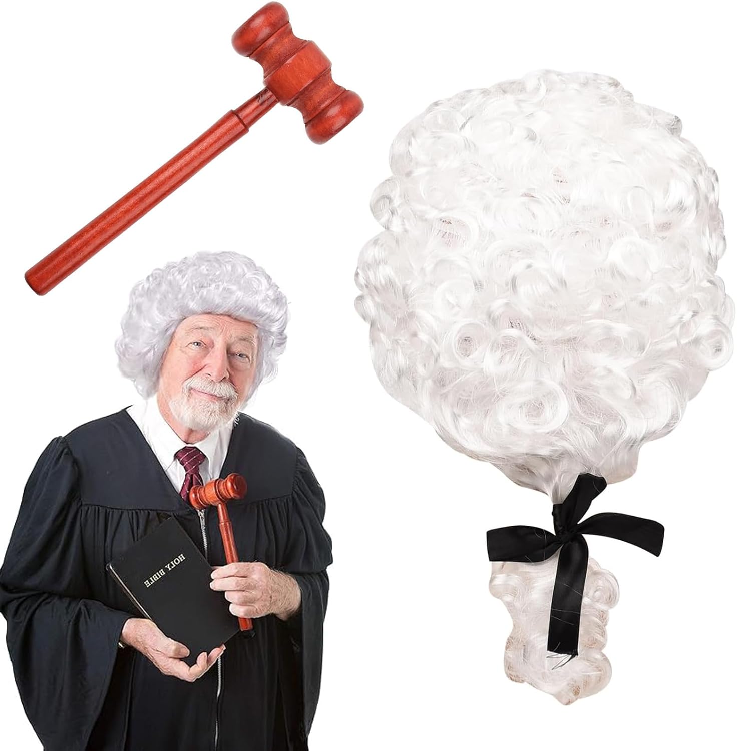 2 Pcs Judge costume accessories Judge Wig Mini Wooden Judge Gavel Toy ...