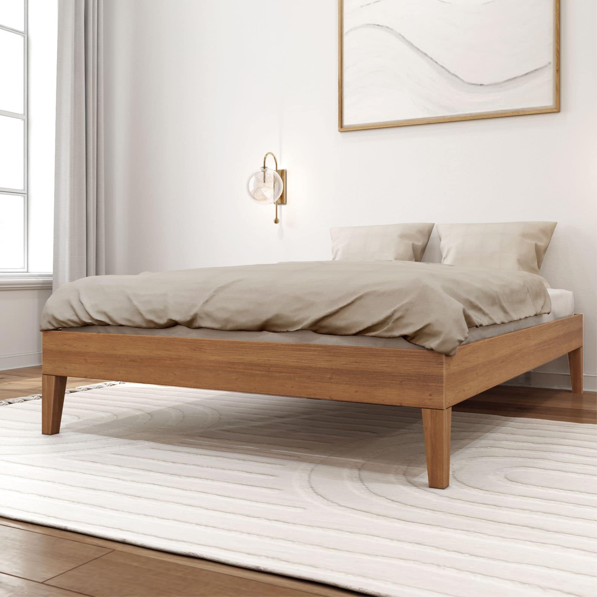 Maxwood Furniture Small Double Size Bed Frame, Solid Wood Platform Bed ...