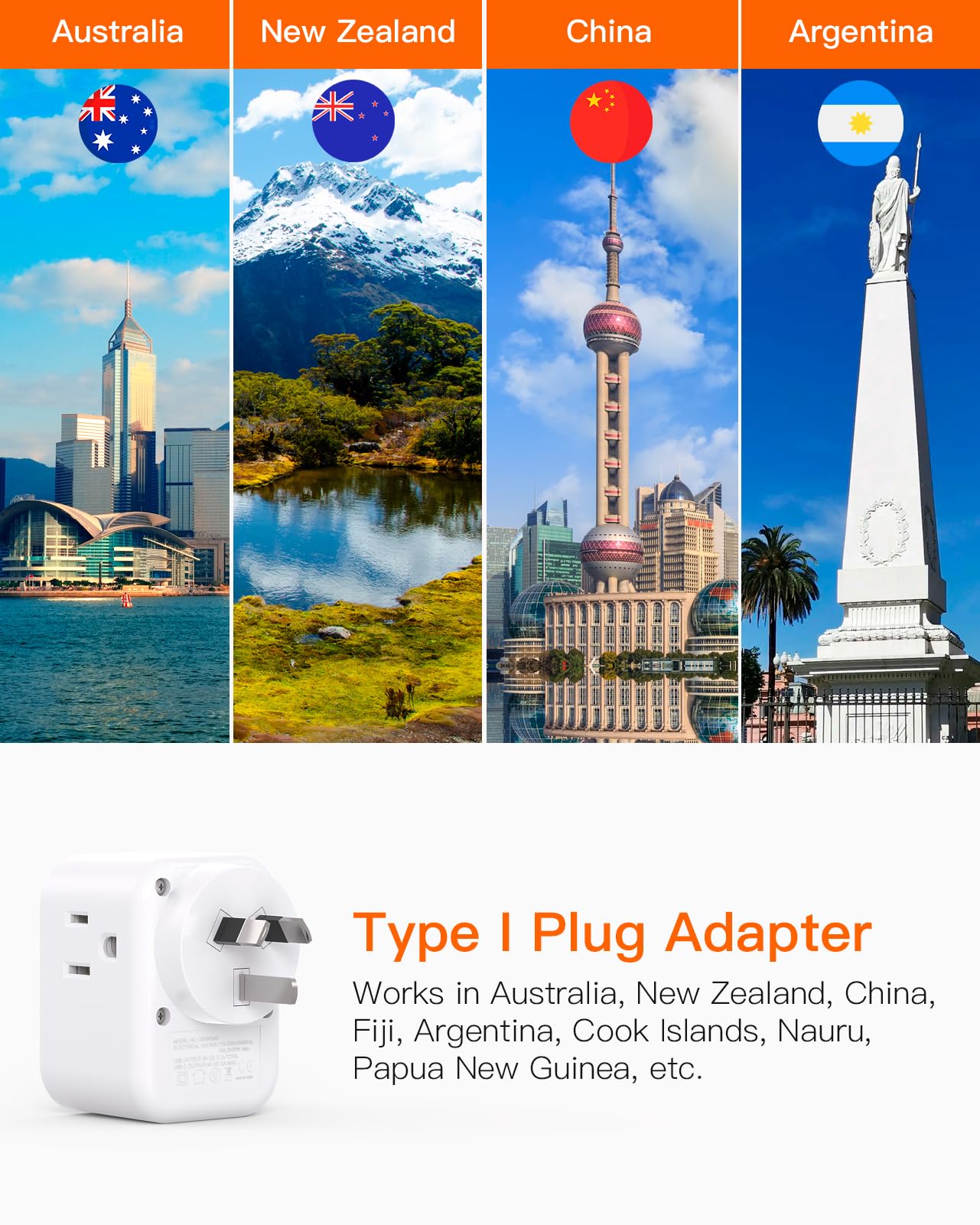 Snapklik.com : 2 Pack New Zealand Power Plug Adapter, Type I Plug Adapter