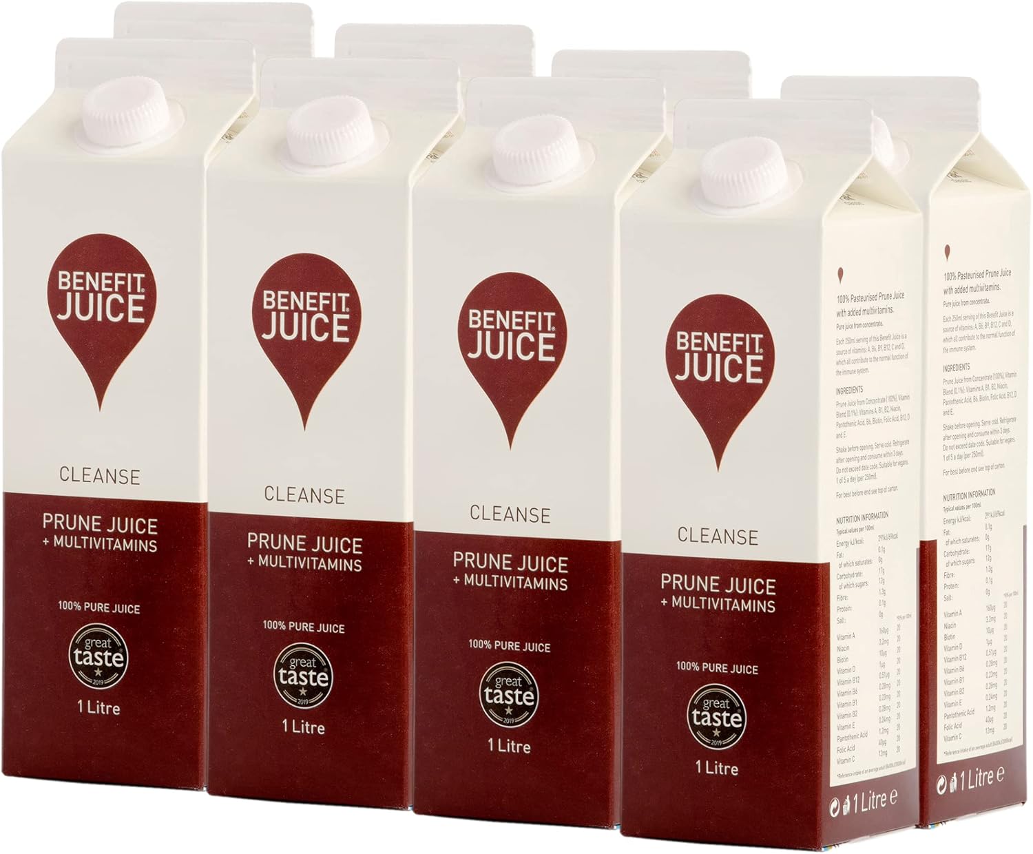 Benefit Drinks Pure Prune Juice - 8 x 1 Litre Cartons - Prune Juice for ...