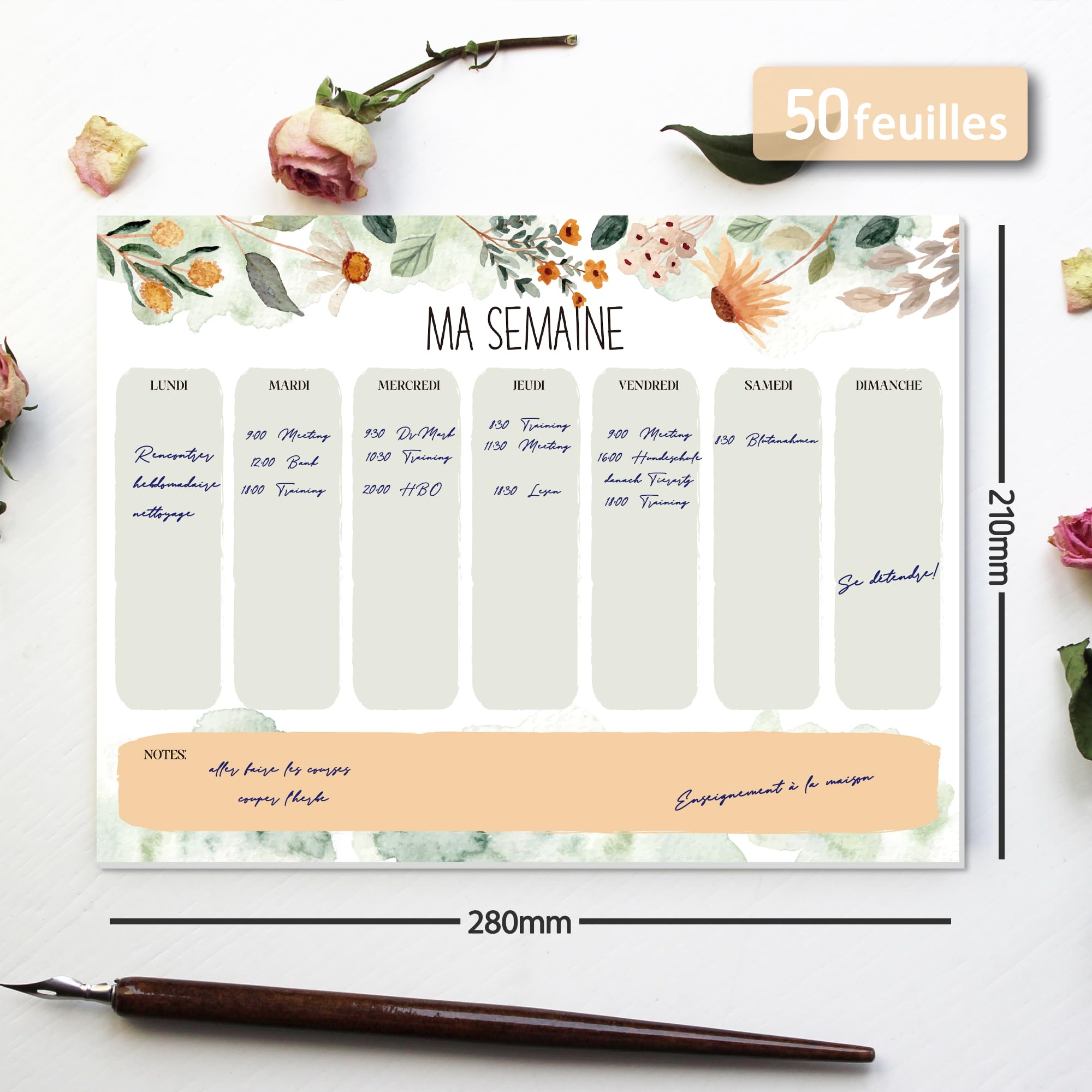 Cucoller Bloc de planification hebdomadaire A4 (50 pages), sans date ...