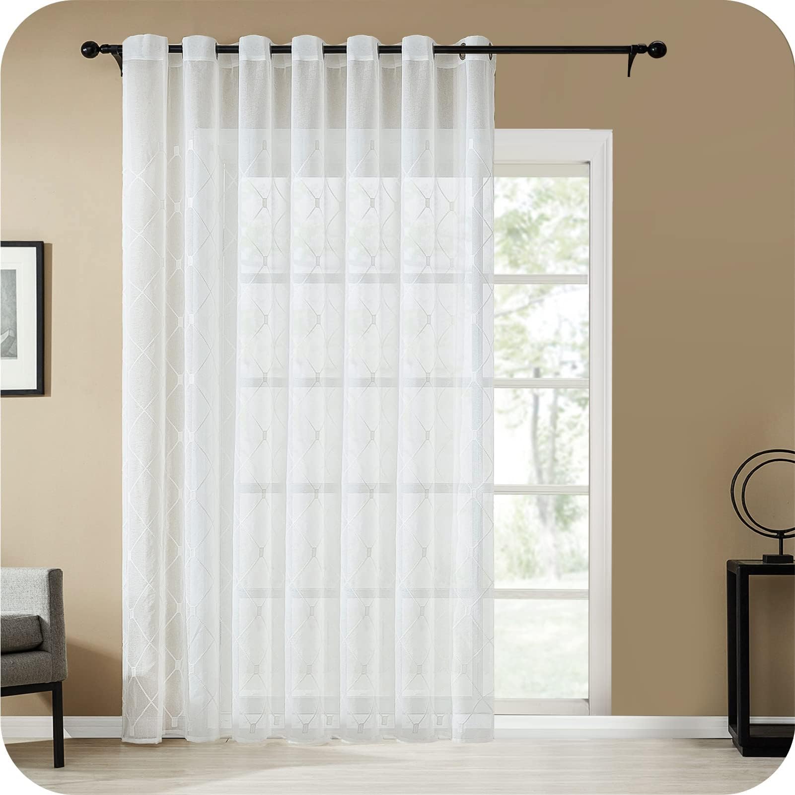 Topfinel Rideau Blanc Voilage Lin Naturel Semi-Transparent Rideau Voile ...