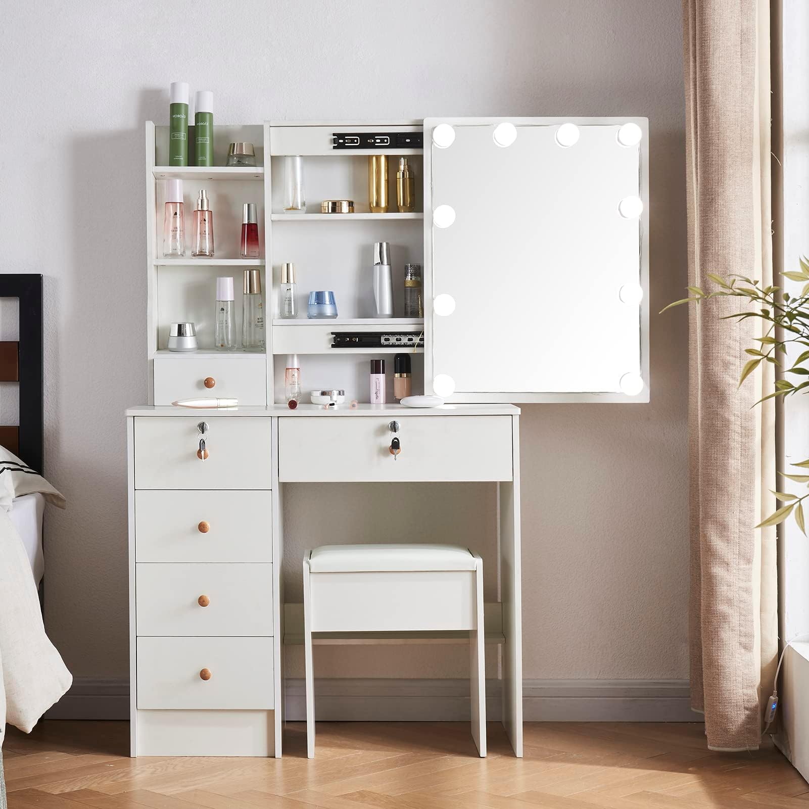 Amazon.com: Buildonely Hollywood Vanity Set with 6 Storage Drawers and ...