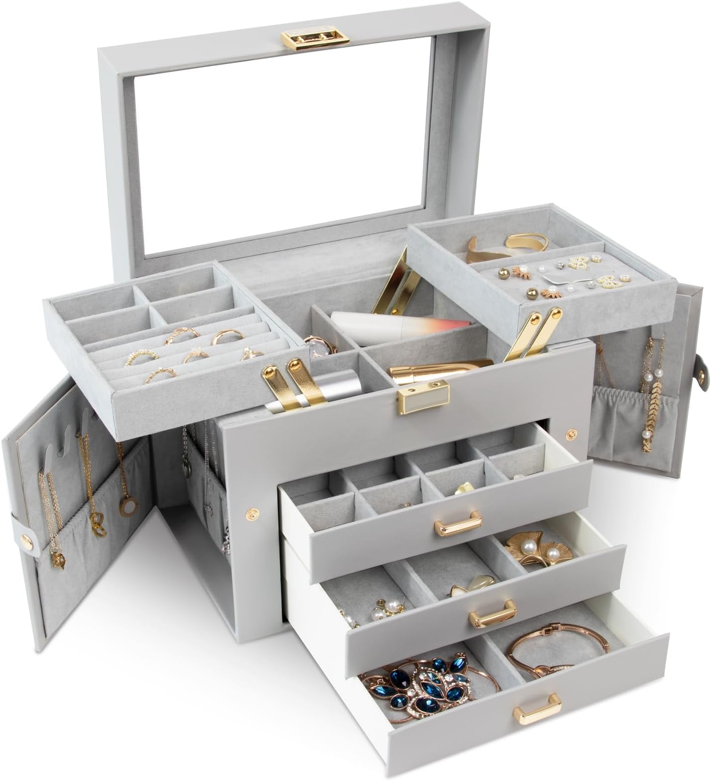 Amazon.com: Clasin Home Jewelry Box with Glass Lid, 3 Layer Jewelry ...