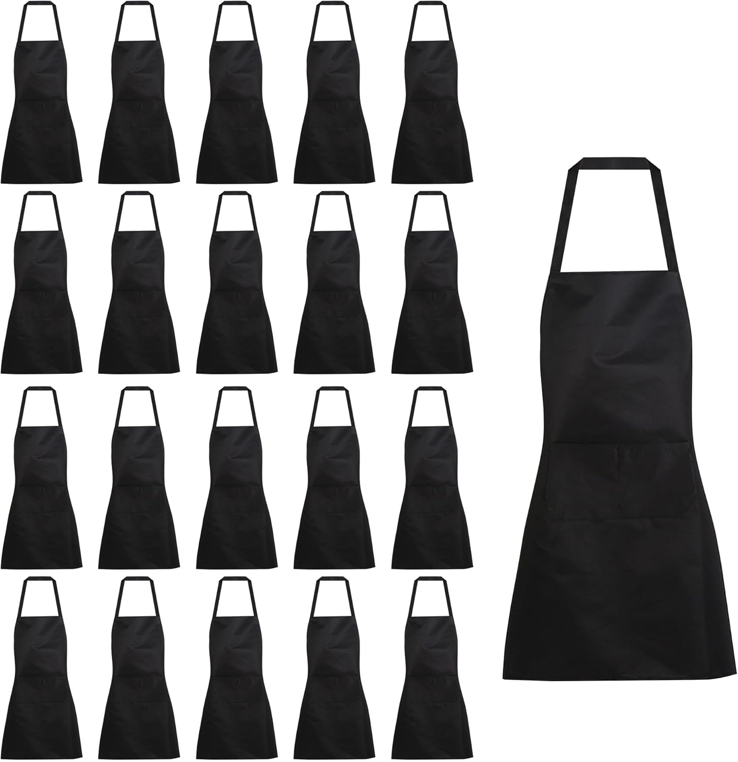 WENLISELL 20 Pack Chef Apron, Black Apron with 2 Pockets, Kitchen Apron ...