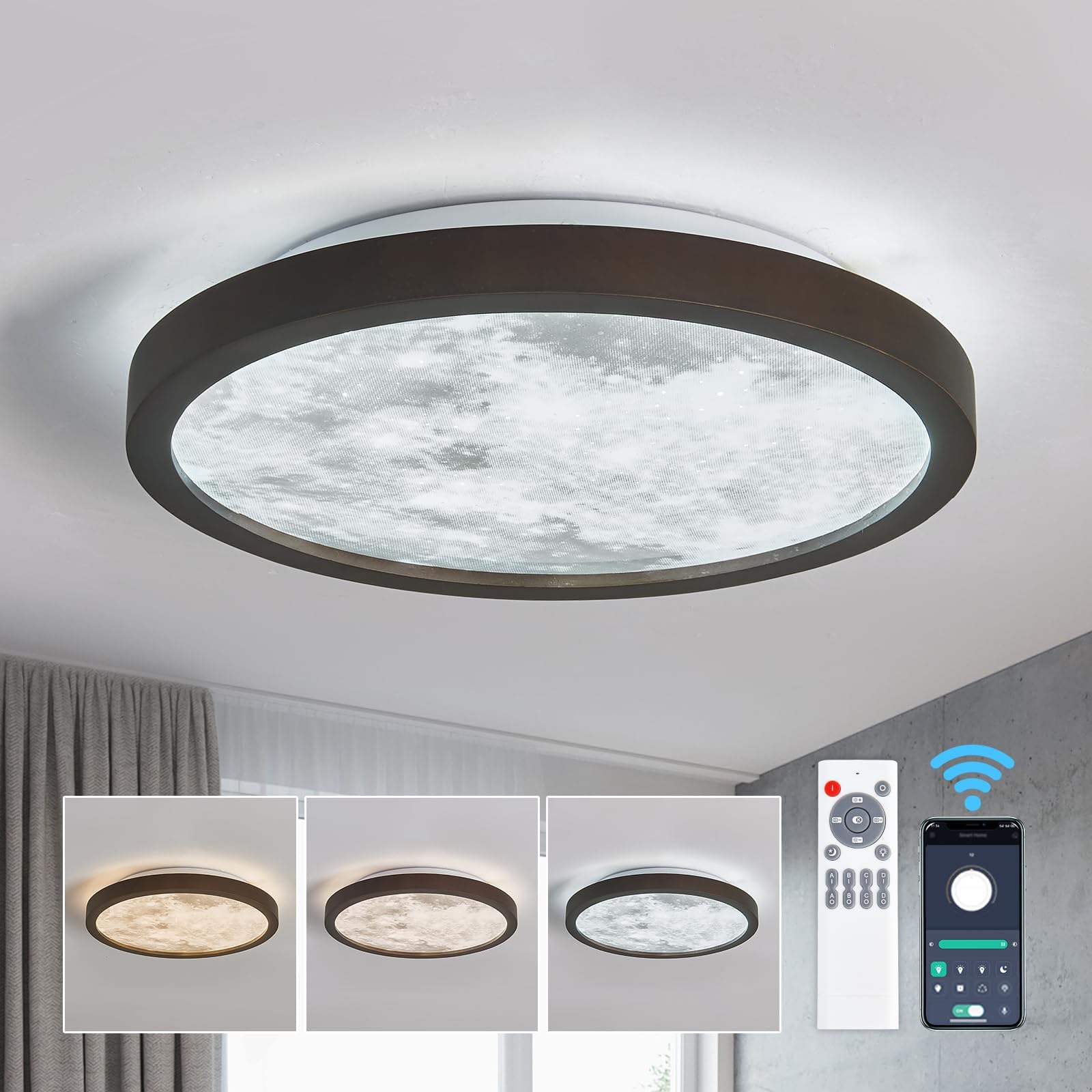 Fivootvi Wood Flush Mount Ceiling Light Fixture with Remote Control ...