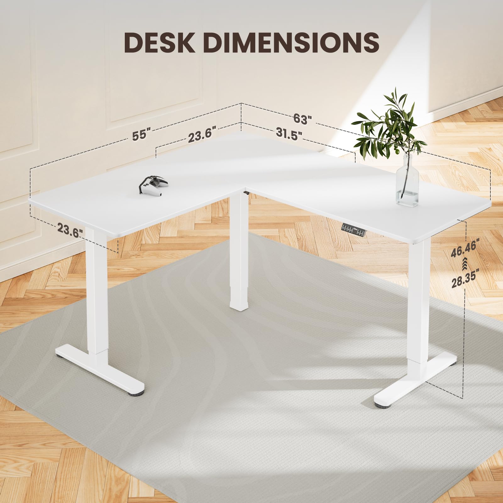 Snapklik.com : 63" X 55" Dual Motor L Shaped Standing Desk, Electric ...