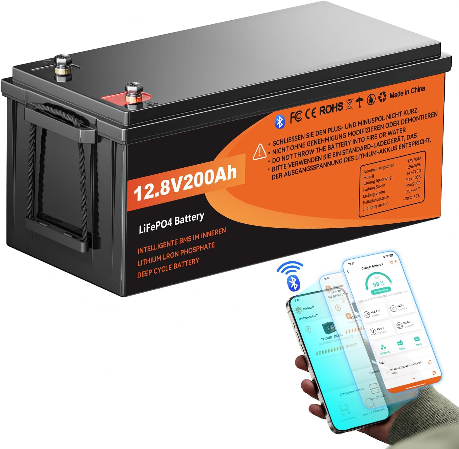 Batterie al Litio 12v 200ah,Batteria Lifepo4,2560wh Ricaricabile ...