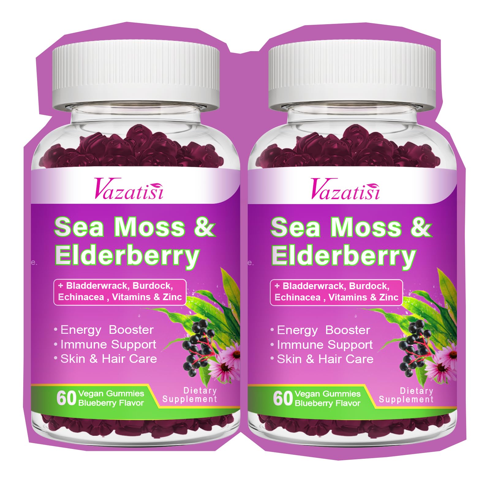 Amazon.com: 2 Pack Elderberry & Sea Moss Gummies, with Vitamin C ...