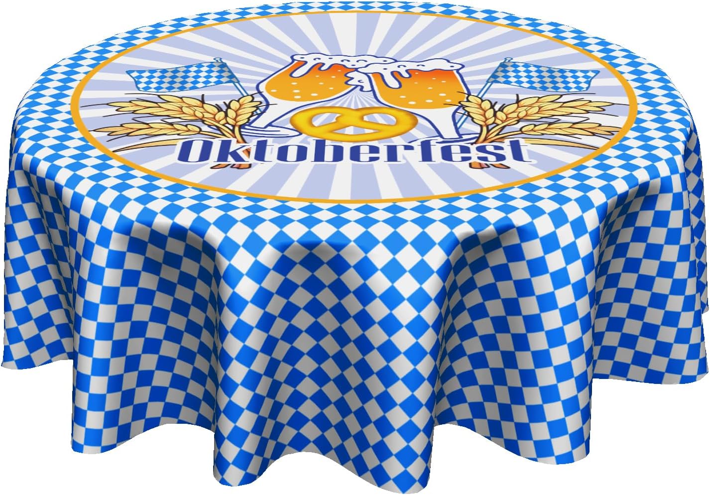 Amazon.com: Oktoberfest Tablecloth Blue White Check Octoberfest Round ...