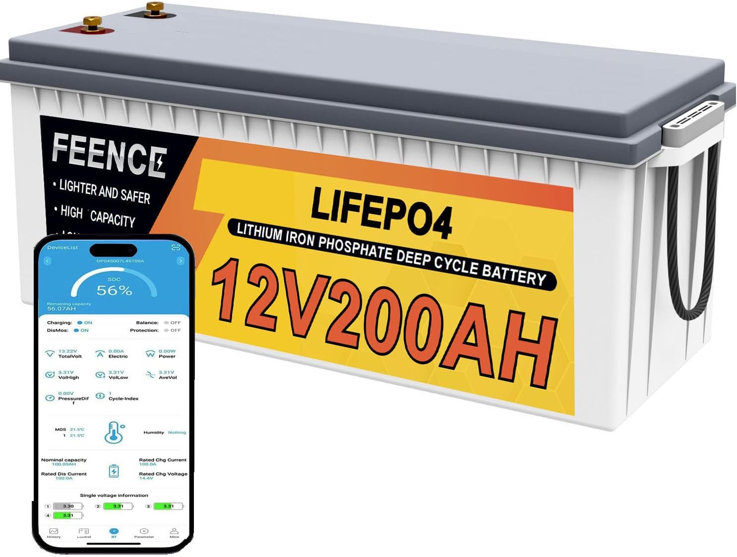 LiFePO4 200Ah Lithium Batterie 12V mit Ladegerät, Integrierte 200A BMS, 4000~15000 Zyklen Max ...