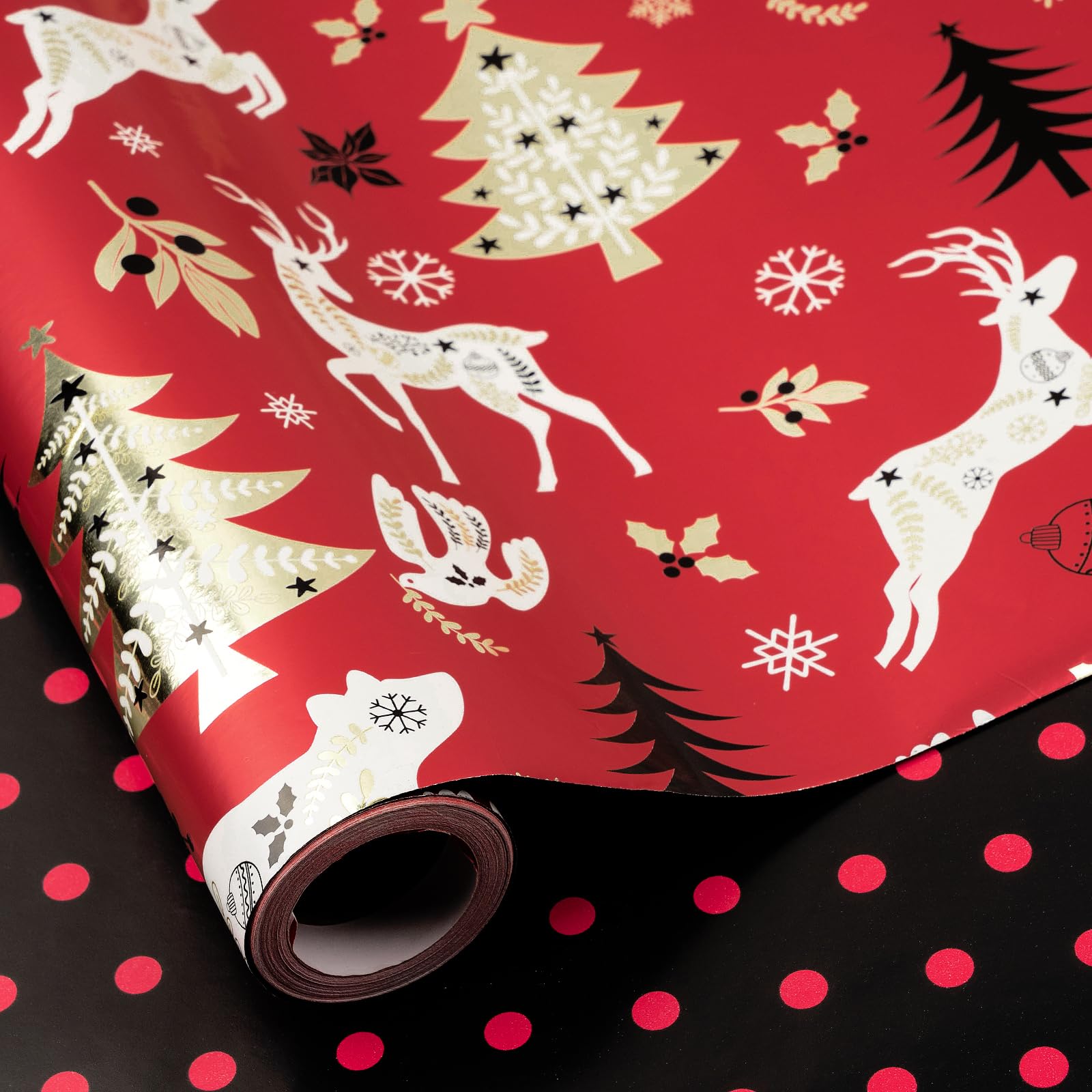 Snapklik.com : RUSPEPA Christmas Reversible Wrapping Paper Roll, Mini ...