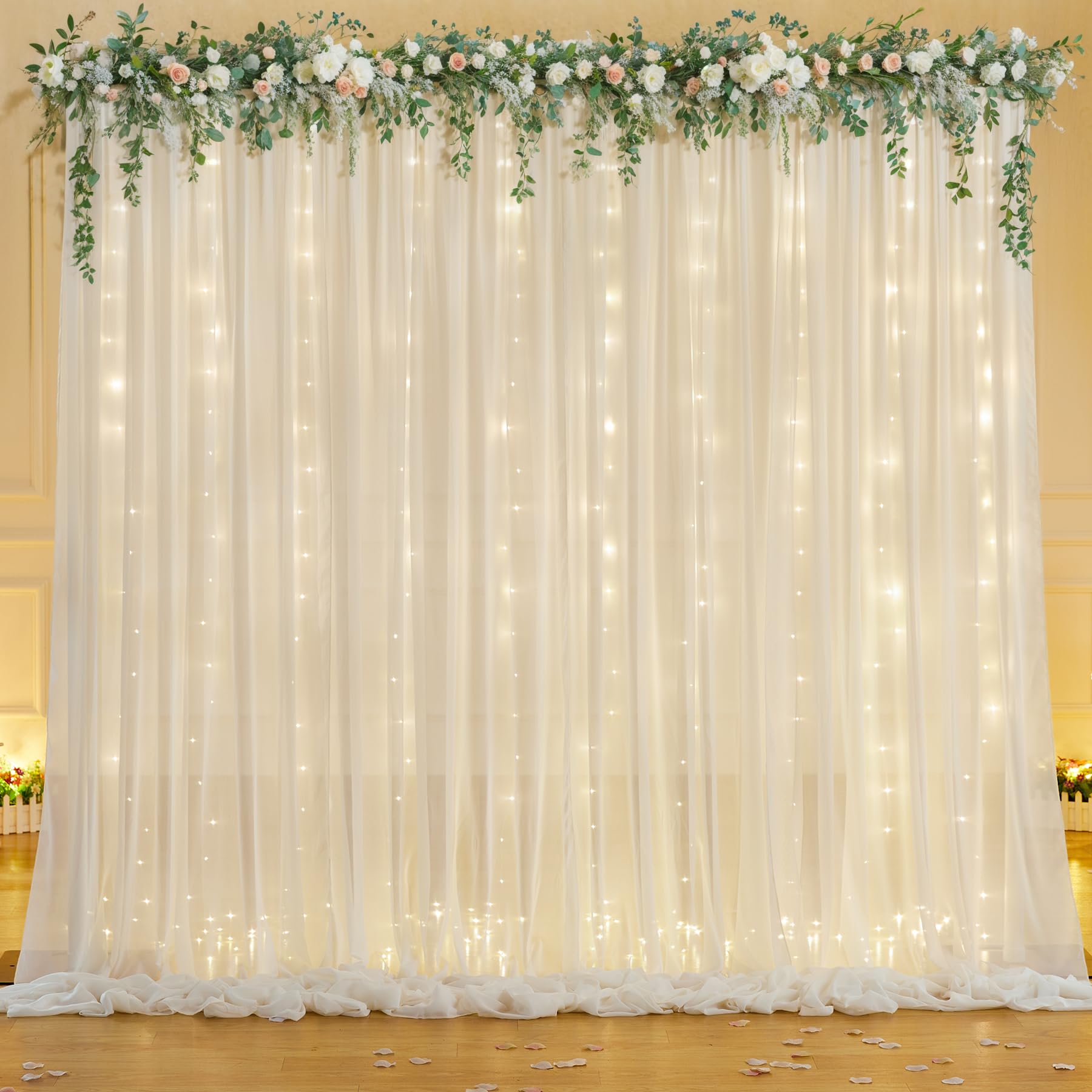 Amazon.com : 10ft x 7ft Ivory Chiffon Backdrop Curtain with Lights ...