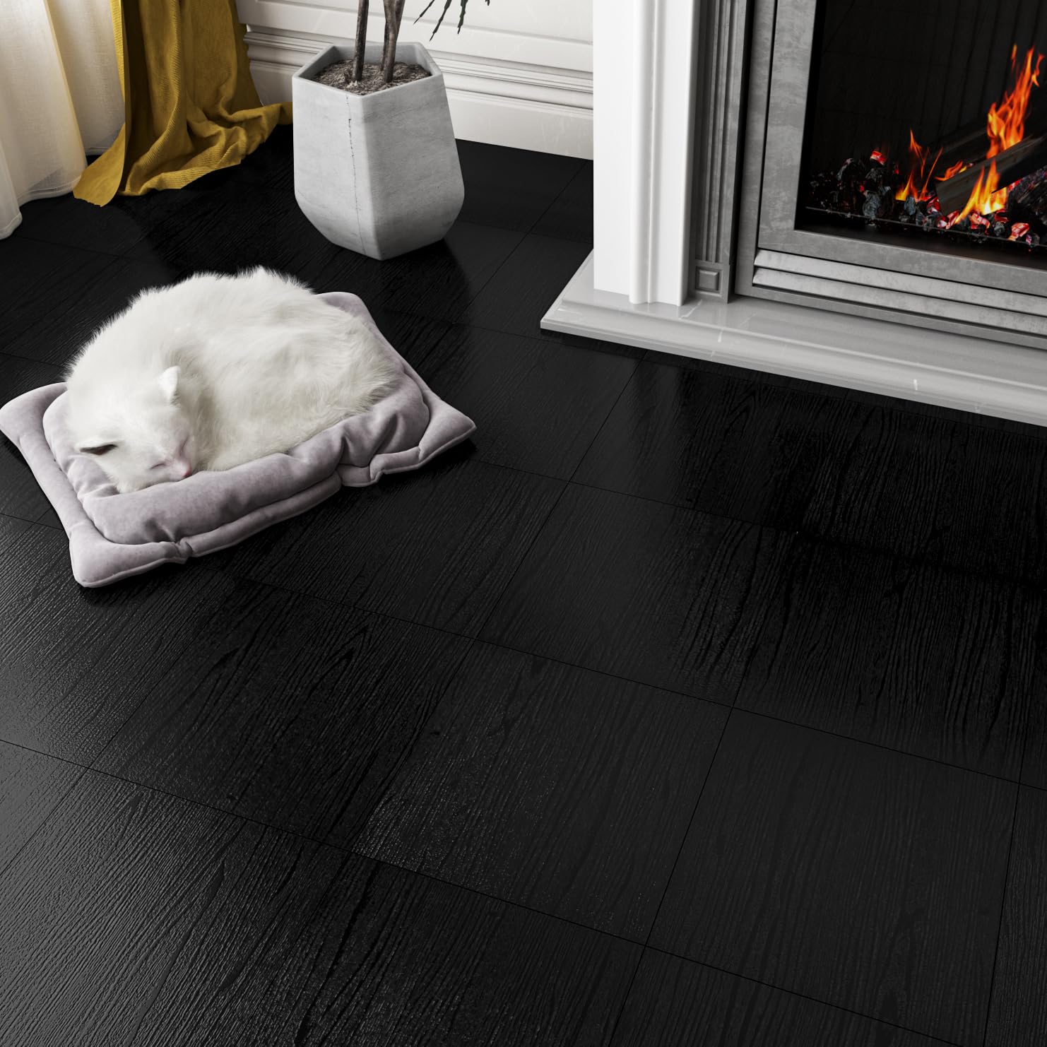 Black Vinyl Plank Flooring SPC Hybrid Flooring Black Slate