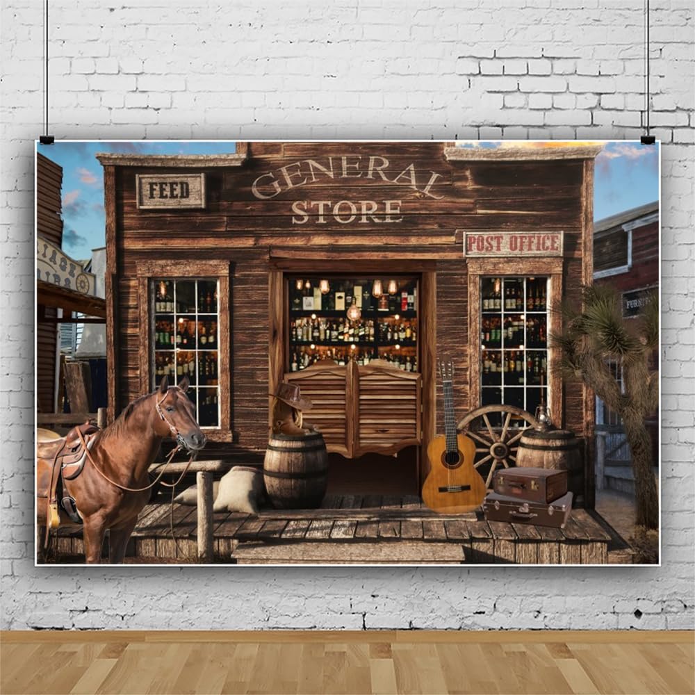 Leowefowa 10x8ft General Store Backdrop Rustic Town Post Office Wild ...