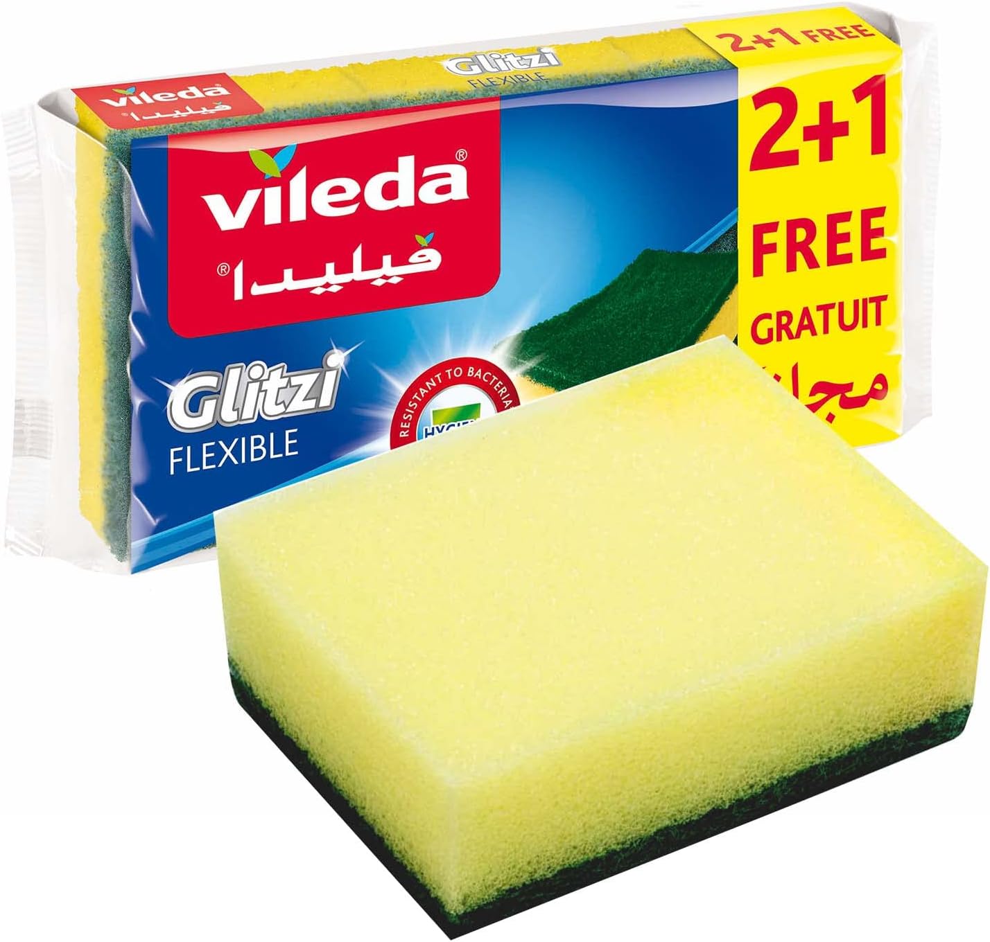 Vileda Glitzi Flexible Scourer Sponge, Antibacterial, Multi-purpose ...